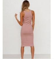 China Slim Fit Package Hip Dress Solid Color Vest  Long Knit Bag Hip Slit Dress for sale