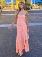 China Solid Color Wrap Chest Dress Layered Sexy Pleated Dress Irregular Double Layer Dress for sale