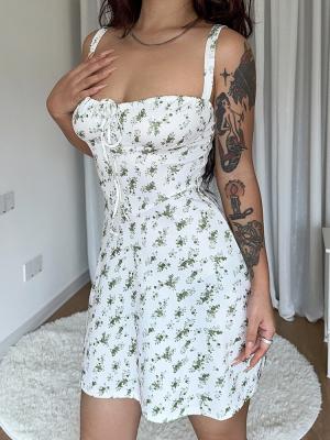 China Small Floral Sexy Slip Dress Halter Slim Fit Skirt Line Neck Skirt for sale