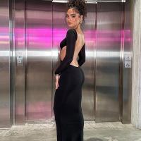 China New Hottie Sexy Low Back Dress Hollow Out Dress Long Sleeved Hip Bag Solid Color Dress for sale