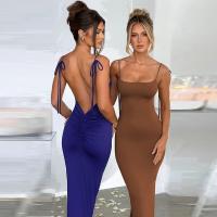 China Any Occasion Backless Slit Dress Senior Pleated Slit Dress Slim Solid Color for sale