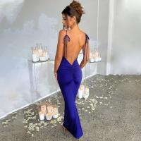 China Any Occasion Backless Slit Dress Senior Pleated Slit Dress Slim Solid Color for sale