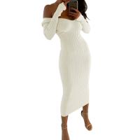 China Sexy Stylish Ladies Dress Big V Neck Off Shoulder Long Sleeved Dress for sale