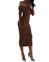 China Sexy Stylish Ladies Dress Big V Neck Off Shoulder Long Sleeved Dress for sale