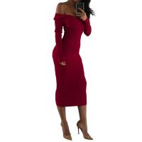 China Sexy Stylish Ladies Dress Big V Neck Off Shoulder Long Sleeved Dress for sale