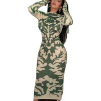 China Print Womens Stylish Dresses Sexy Leakback Open Back Dress With Sleeves Slim Fit for sale