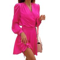 China Fashion Slimming Waist V Neck Dress Pleated Long Sleeved Stylish Dresses For Women for sale