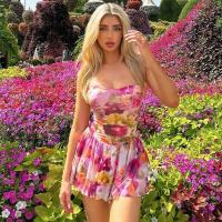 China Lace Up Stylish Ladies Dress Strapless Sexy Backless Dress Print Pleat Dress for sale