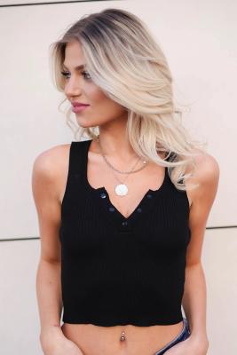 China Sleeveless V Neck Camisole Top Comfortable Slit Vest Women Sexy Vest Base Top for sale
