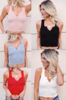 China Sleeveless V Neck Camisole Top Comfortable Slit Vest Women Sexy Vest Base Top for sale