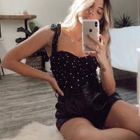 China Black Casual Pleated Camisole Floral Lace Up Vest For Women for sale