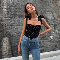 China Black Casual Pleated Camisole Floral Lace Up Vest For Women for sale