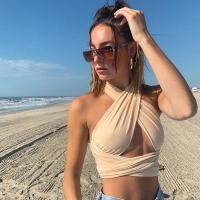 China Sleeveless V Neck Tank Top Lace Up Style Sexy Cross Halter Top for sale