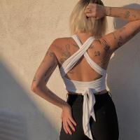 China Sleeveless V Neck Tank Top Lace Up Style Sexy Cross Halter Top for sale