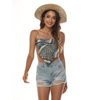 China One Line Shoulder Ladies Camisole Vest Printed Satin Camisole Vest Elegant for sale