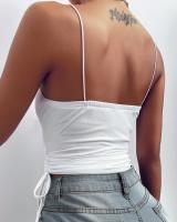 China Tight Sexy White Suspenders Solid Color Deep V Neck Camisole Draw Rope Casual Small Vest for sale