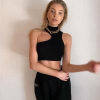 China Sexy Spice Girl Halter Neck Vest Beauty Back Black High Neck Vest Slimming Irregular for sale