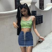 China Fashion Ladies Camisole Vest Fluorescent Green Zebra Print Camisole Slim Fit Sexy Crop for sale