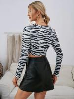 China All Matching Decal T Shirt V Neck Drawstring Short Women Zebra Print Long Sleeve Shirt for sale