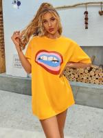 China Stylish Comfortable Decal T Shirt Women'S Loose Cotton Tank Tops Five Quarter Sleeve for sale