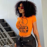 China Hottie Monogram Print Short Sleeve Top Sexy Slim Fit T Shirts Midriff Hipster Tee for sale