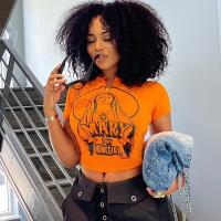 China Hottie Monogram Print Short Sleeve Top Sexy Slim Fit T Shirts Midriff Hipster Tee for sale
