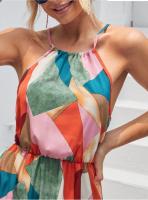 China Sleeveless Floral Print Frock Stylish Floral Halter Dress Maxi Skirt for sale