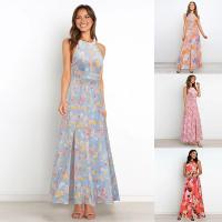China Adults Printed Sleeveless Dress Stylish Floral Halter Maxi Dress for sale