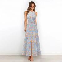 China Adults Printed Sleeveless Dress Stylish Floral Halter Maxi Dress for sale