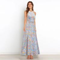 China Adults Printed Sleeveless Dress Stylish Floral Halter Maxi Dress for sale