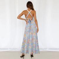 China Adults Printed Sleeveless Dress Stylish Floral Halter Maxi Dress for sale