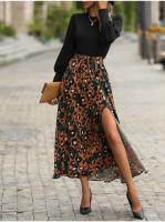 China Women'S Stylish  Floral Print Frock Printed Long Sleeve Patchwork Dress for sale