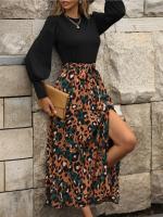 China Women'S Stylish  Floral Print Frock Printed Long Sleeve Patchwork Dress for sale