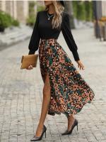 China Women'S Stylish  Floral Print Frock Printed Long Sleeve Patchwork Dress for sale