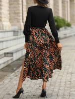 China Women'S Stylish  Floral Print Frock Printed Long Sleeve Patchwork Dress for sale