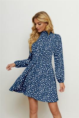 China Round High Neck Floral Print Frock Fashion Women Lantern Long Sleeve Floral Gown for sale