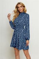 China Round High Neck Floral Print Frock Fashion Women Lantern Long Sleeve Floral Gown for sale