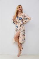 China Elegant Ruffled Floral Frocks For Women Multi Color Fashion Print Dress Flared Sleeves for sale