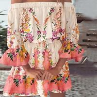 China One Line Collar Knee Length Printed Dress Sexy Floral Dress Waist Loose Dress for sale