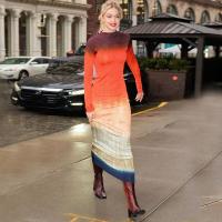 China Unique Fashion Floral Print Frock Women Slim Print Round Neck Long Sleeve Dress for sale
