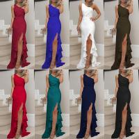 China Slit Slimming Evening Dresses Ruffled Hem Sleeveless Evening Dress for sale