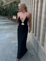 China Sexy Strapless Floral Dress Backless Evening Dress With V Neck Slim Party Dress for sale