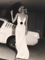 China Sexy Strapless Floral Dress Backless Evening Dress With V Neck Slim Party Dress for sale