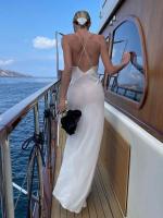 China Sexy Strapless Floral Dress Backless Evening Dress With V Neck Slim Party Dress for sale