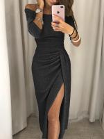 China Glitter Women'S Slim Evening Dress Bag Hip Dress Slit Neckline Dress Dinner Dress for sale
