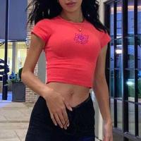 China Round Neck Sexy Tight T Shirts Solid Color Sexy Crop Tight Fit Short Sleeve Shirt for sale