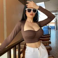 China V Neck Sexy Tight T Shirts Slim Fit Sexy Tight Crop Tops Long Sleeves Neck Short for sale