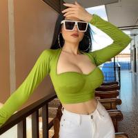 China V Neck Sexy Tight T Shirts Slim Fit Sexy Tight Crop Tops Long Sleeves Neck Short for sale
