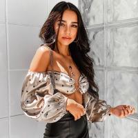 China Fashion Tight Sexy Shirt Long Sleeve Polka Dot Metal Button Top T Shirt for sale