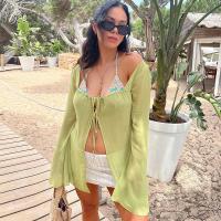 China Sexy Mesh See Through T Shirt Lace Up Light Long Sleeve Cardigan Fashion Forward Design for sale